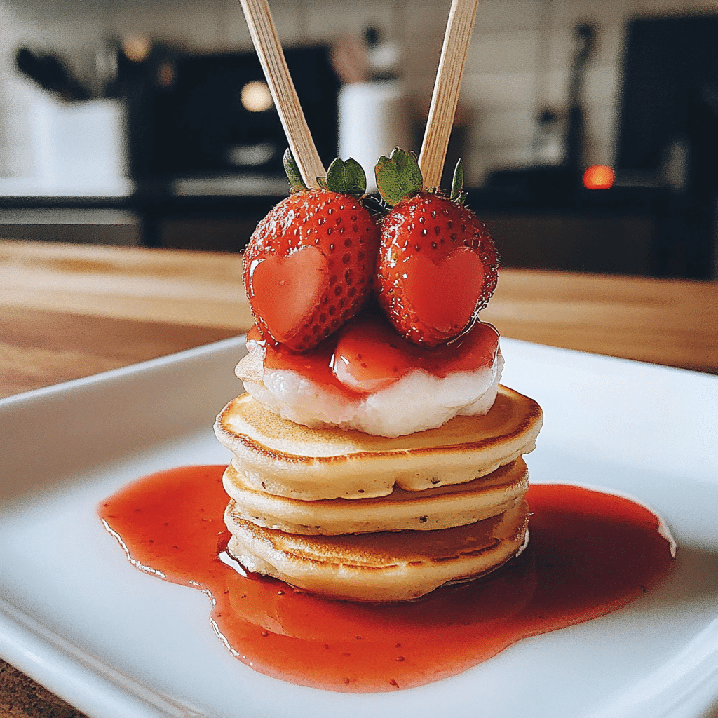 Strawberry Heart Topped Mini Pancake Stacks - My Daily Meals