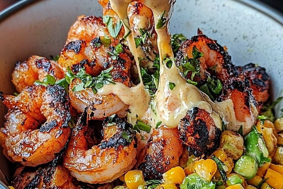 Grilled Shrimp Bowl with Avocado, Corn Salsa & Creamy Garlic Sauce: An Incredible 7-Step Recipe ...